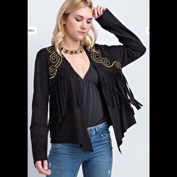 Vocal | Jackets & Coats | Vocal Black Suede Fringe Jacket W Studs ...